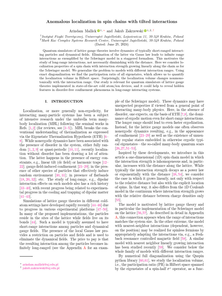 Anomalous Localization in Spin Chains With Tilted Interactions | PDF | Spin (Physics ...