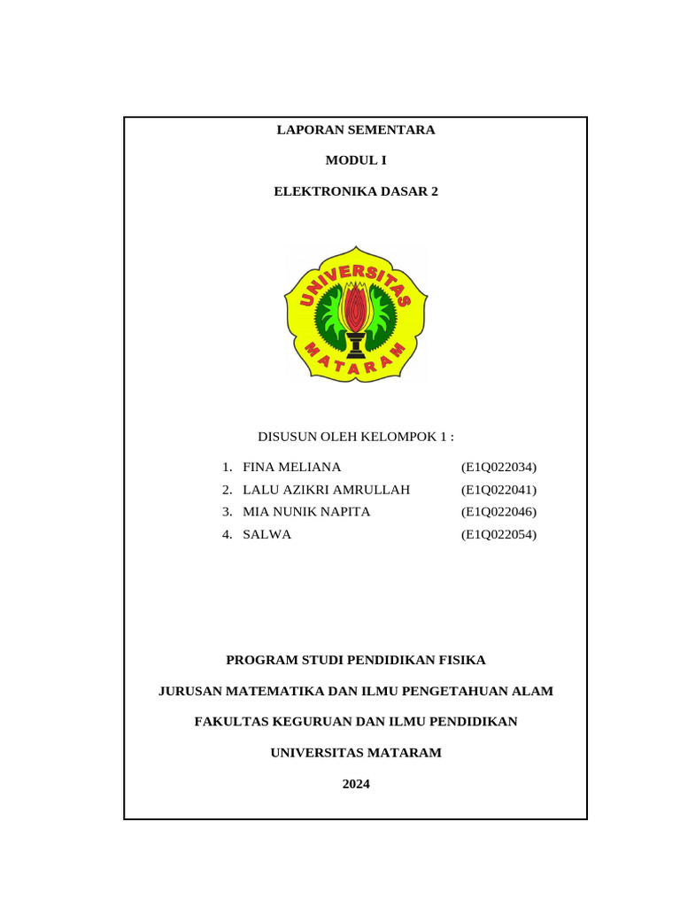 Laporan Sementara Eldas 2 M1 | PDF