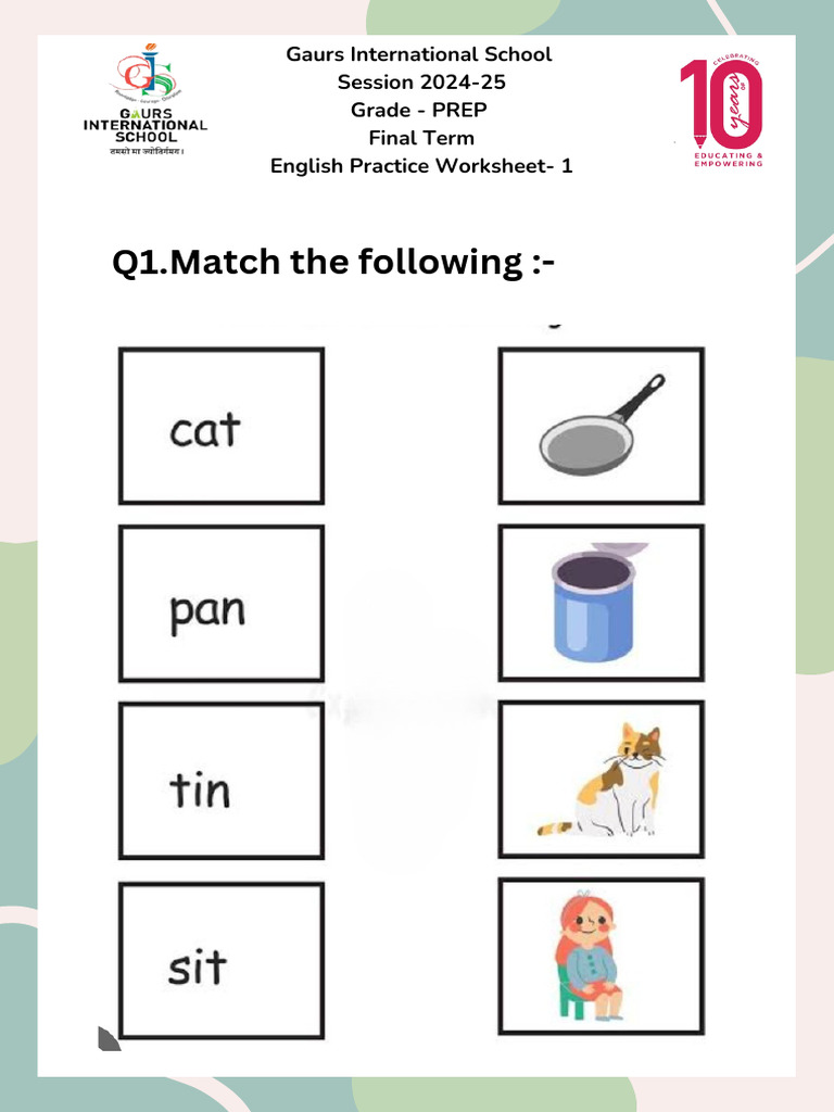Prep English Worksheet 2024-25 | PDF