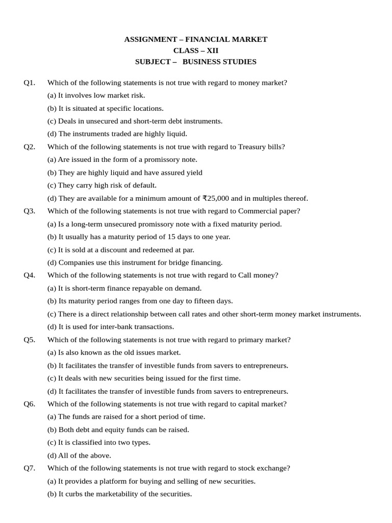 Class XII Business Studies Quiz | PDF | Securities (Finance) | Stocks