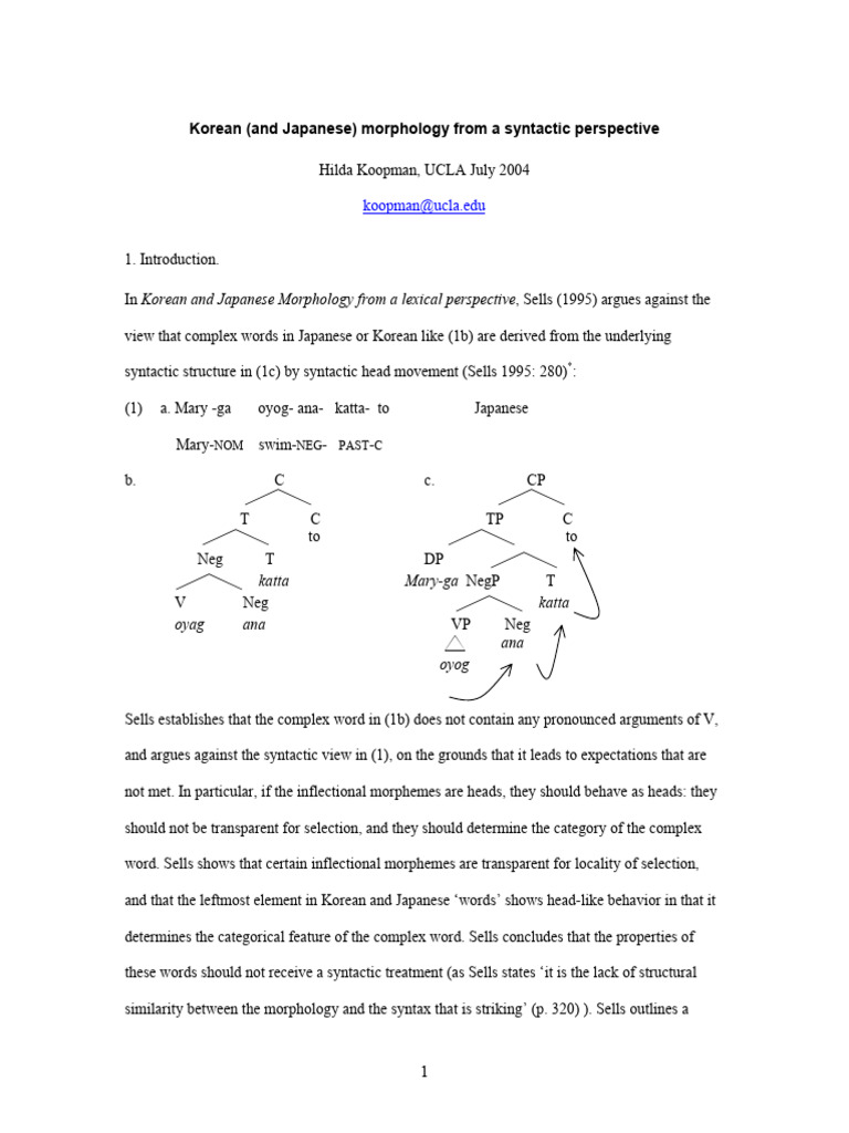 Koopman Koreanmorphologyjuly 04 | PDF | Morphology (Linguistics) | Syntax