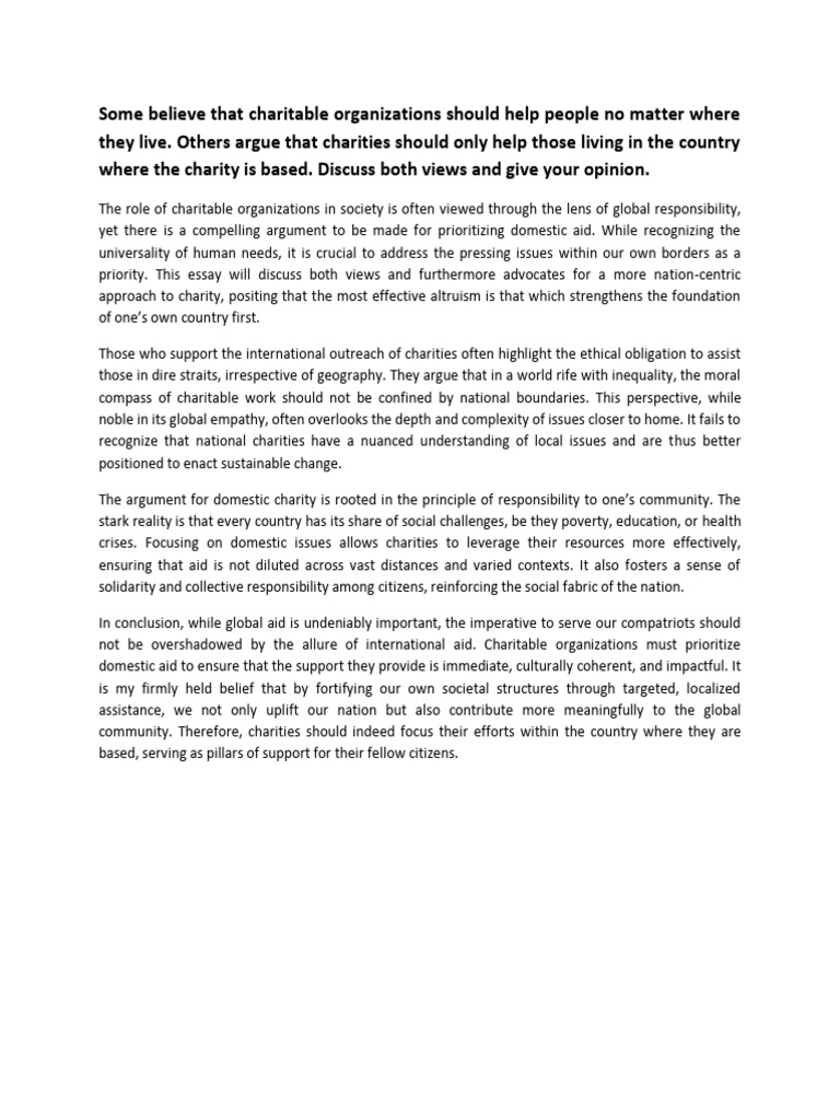 Writing Task 02 Model Answer | PDF | Charitable Organization | Social Psychology