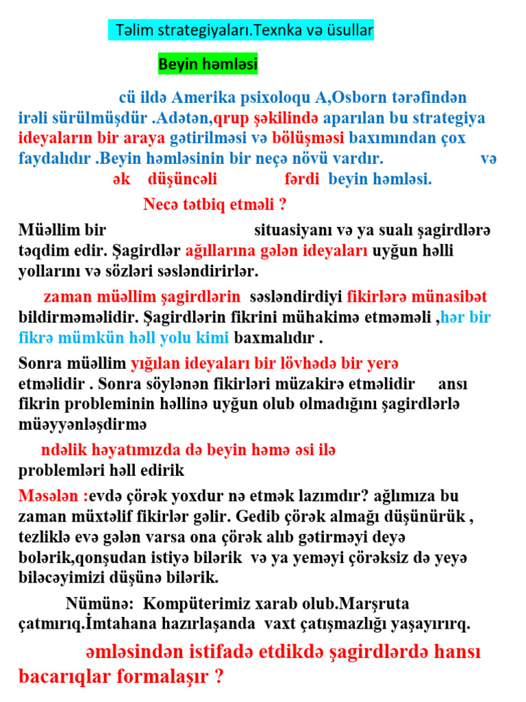 Təlim Strategiyaları | PDF