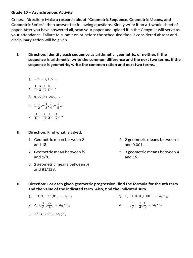 Grade_10_-_asynchronous_sept20 | PDF | Equations | Mathematical Analysis