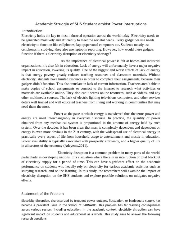 Impact of Power Outages on SHS Students | PDF | Economies