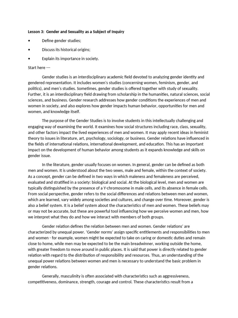 Lesson 3. Gender and Sexuality As A Subject of Inquiry | PDF | Gender ...