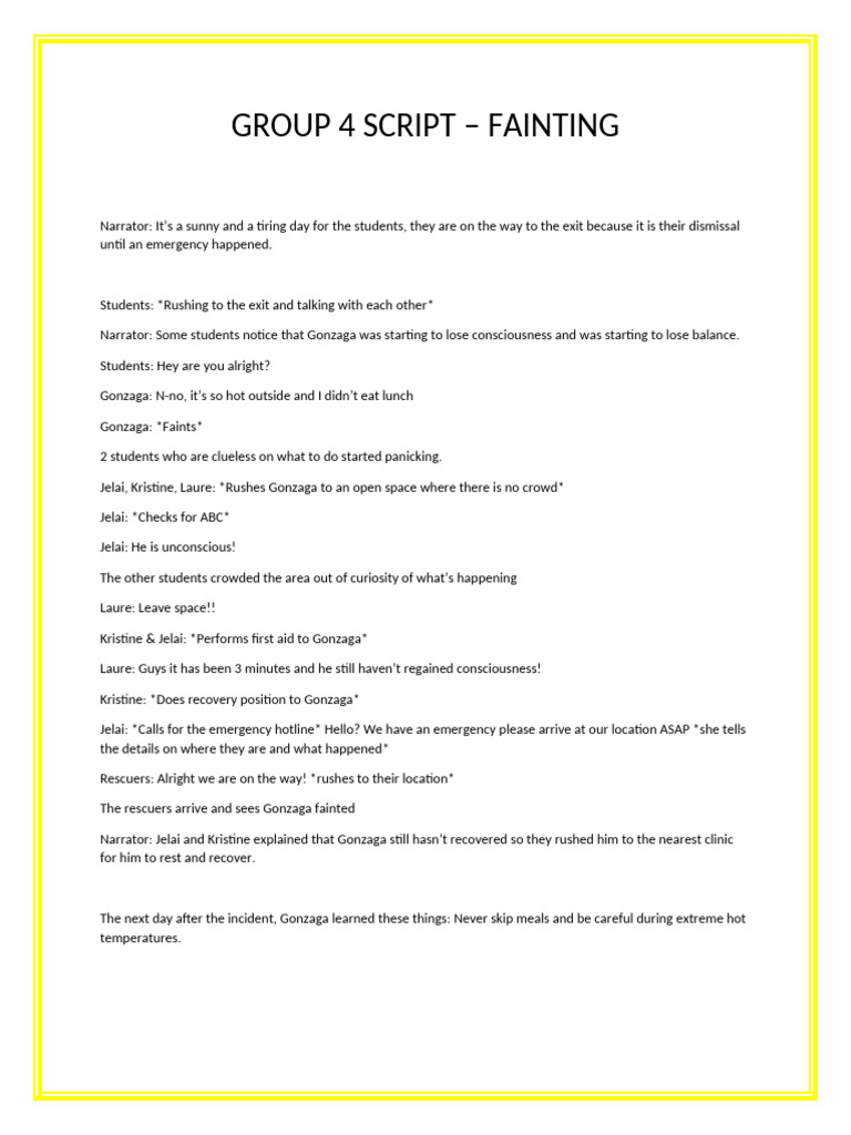 Student Fainting Emergency Script | PDF