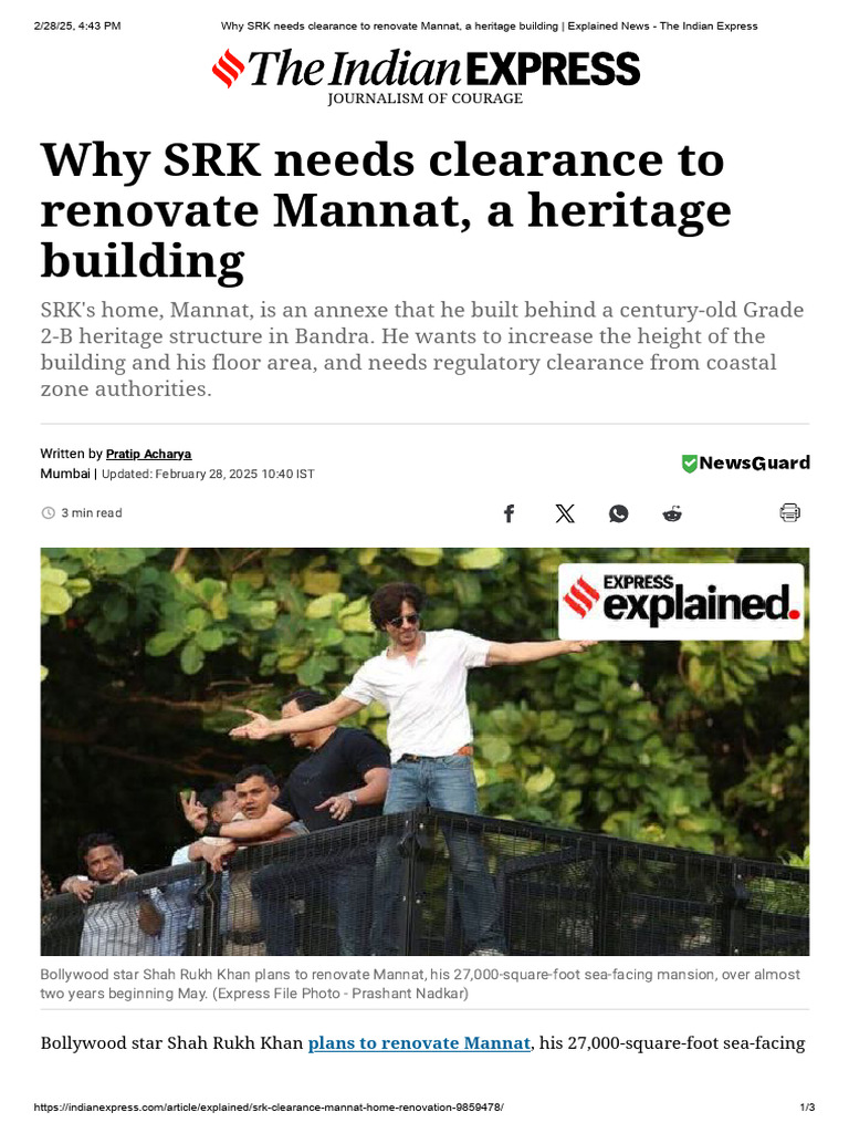 Why SRK Needs Clearance To Renovate Mannat, A Heritage Building | PDF ...