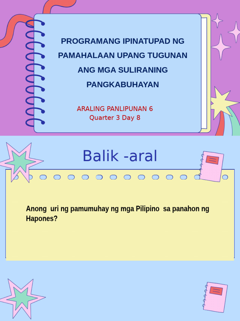 DAY 8 AP 6 Q3 Programang Ipinatupad NG Pamahalaan Upang Tugunan Ang Mga Suliraning Pangkabuhayan ...