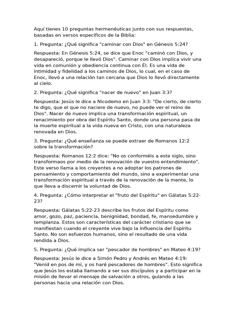Preguntas Hermenéutica | PDF | Fe | Imagen de dios