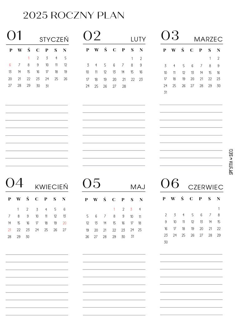 2025 ROCZNY PLAN A4 Sprytnawsieci - PL | PDF