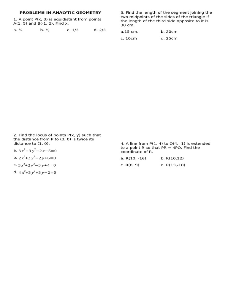 Problems in Analytic Geometry | PDF | Line (Geometry) | Circle