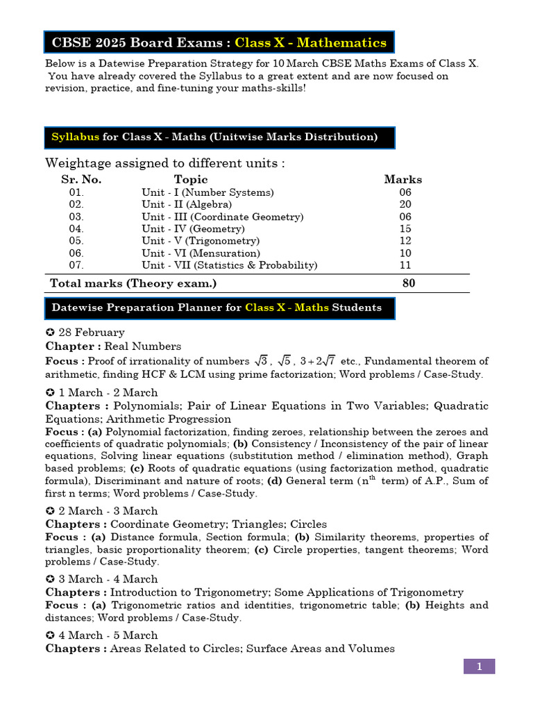 Class X Maths Exam Prep Guide | PDF | Factorization | Quadratic Equation