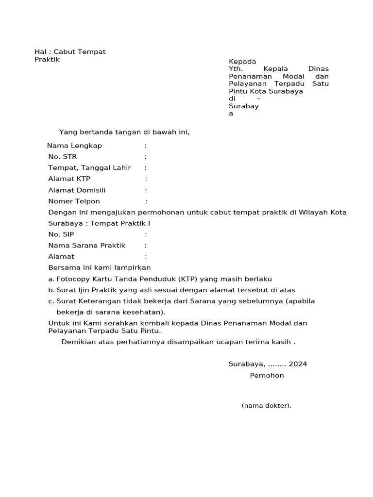 Template Surat Pengurusan SIP | PDF