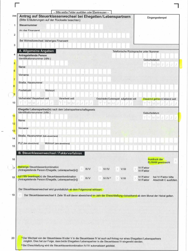 Antrag Auf Steuerklassenwechsel | PDF