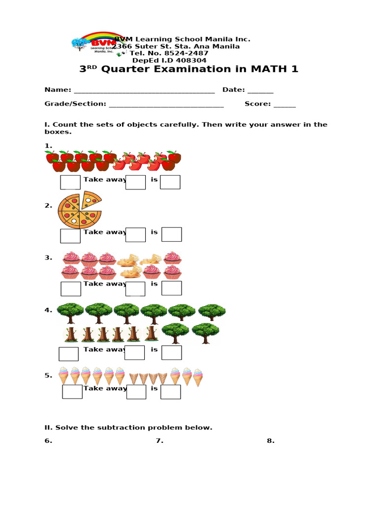 3rd Quarter Exam. MATH1 | PDF