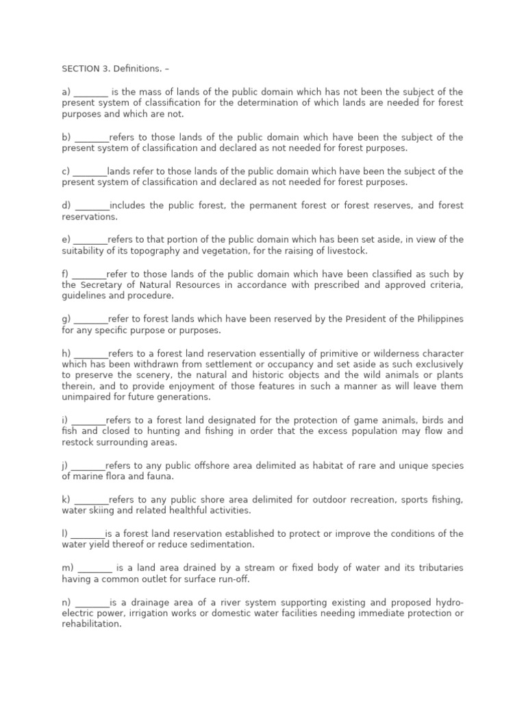 Definitions of Public Domain Lands | PDF | Forests | Lumber