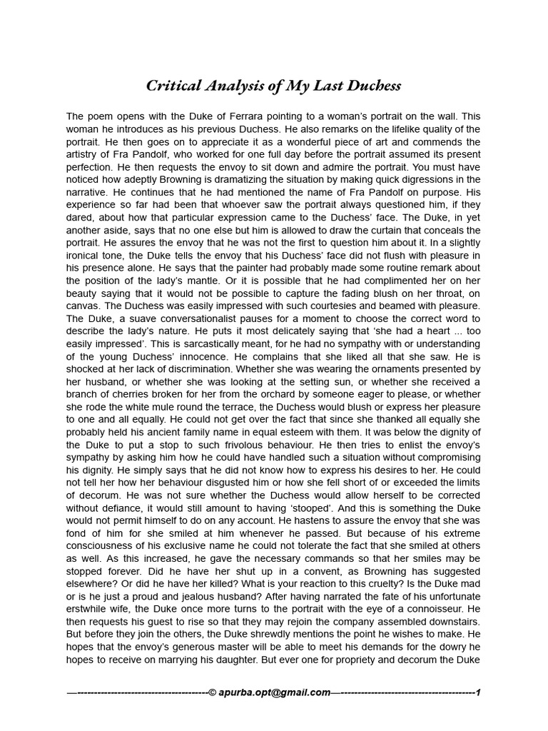 Analysis of My Last Duchess | PDF