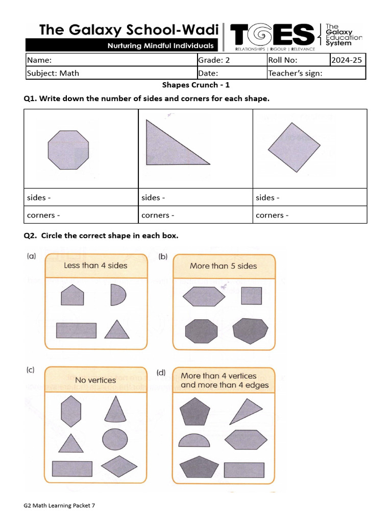 24-25_G2_Math Learning Packet 7 | PDF | Shape | Triangle
