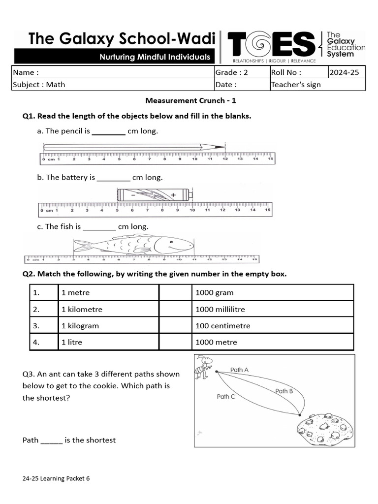 24-25 - G2 - Math Learning Packet 6 | PDF | Litre
