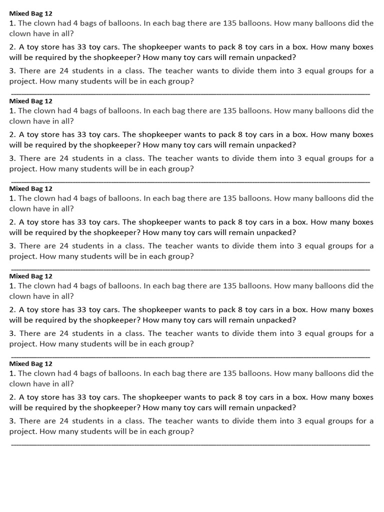 Math Word Problems Practice | PDF | Toys | Consumer Goods