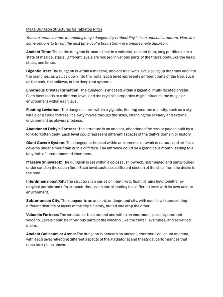Megadungeon Structure Ideas For Tabletop RPGs | PDF | Volcano
