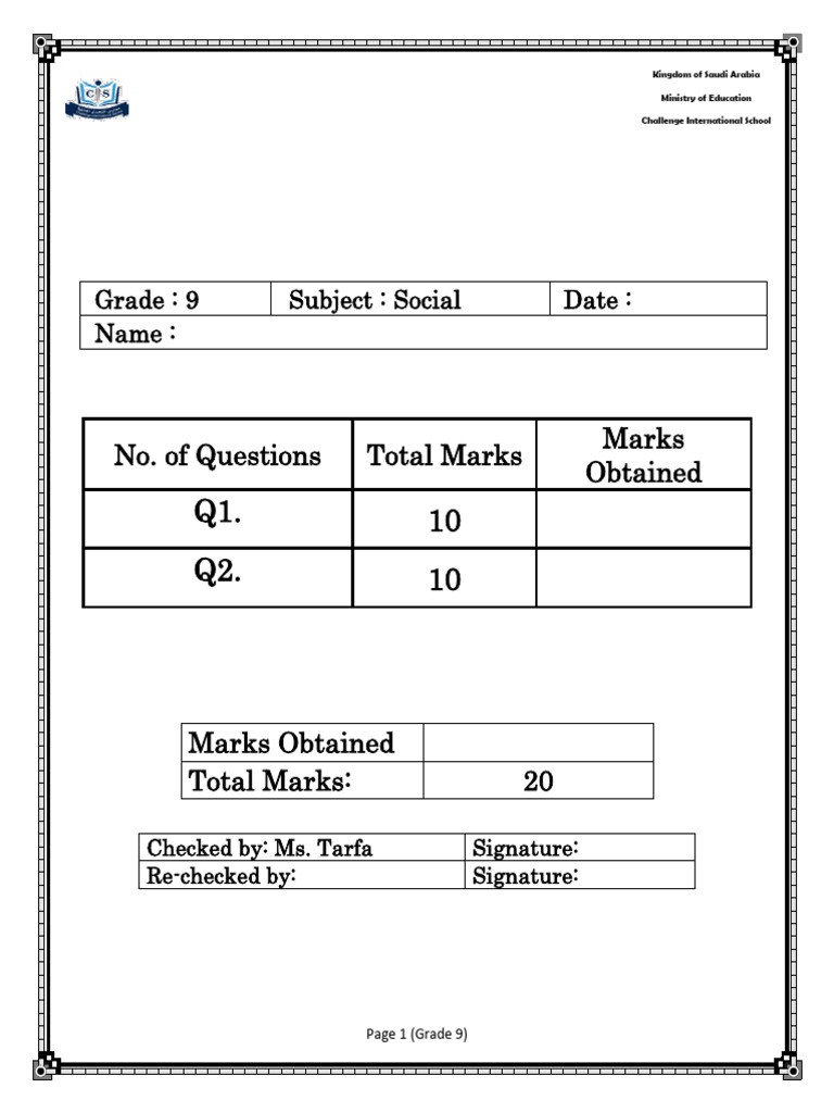Grade 9 Social 3rd Semester MID - TERM - TEST - TEMPLATE - 2023 - 2024 ...