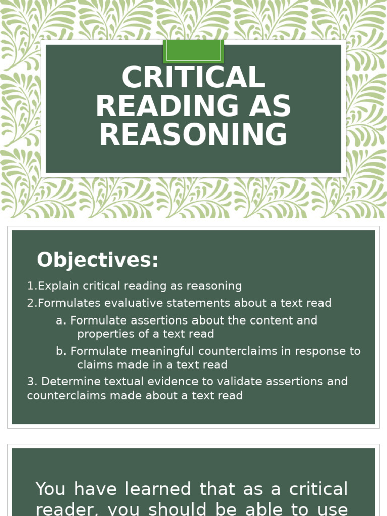 Critical Reading and Reasoning Skills | PDF | Reason | Human Communication