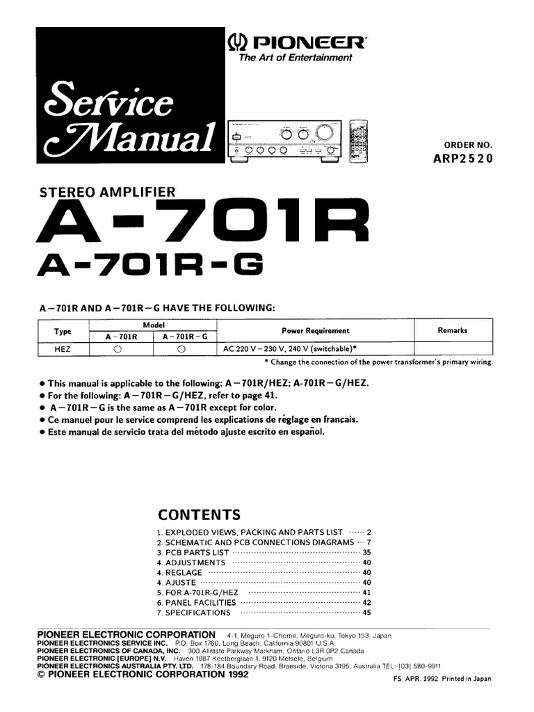 Pioneer A-701r-G Arp2520 | PDF