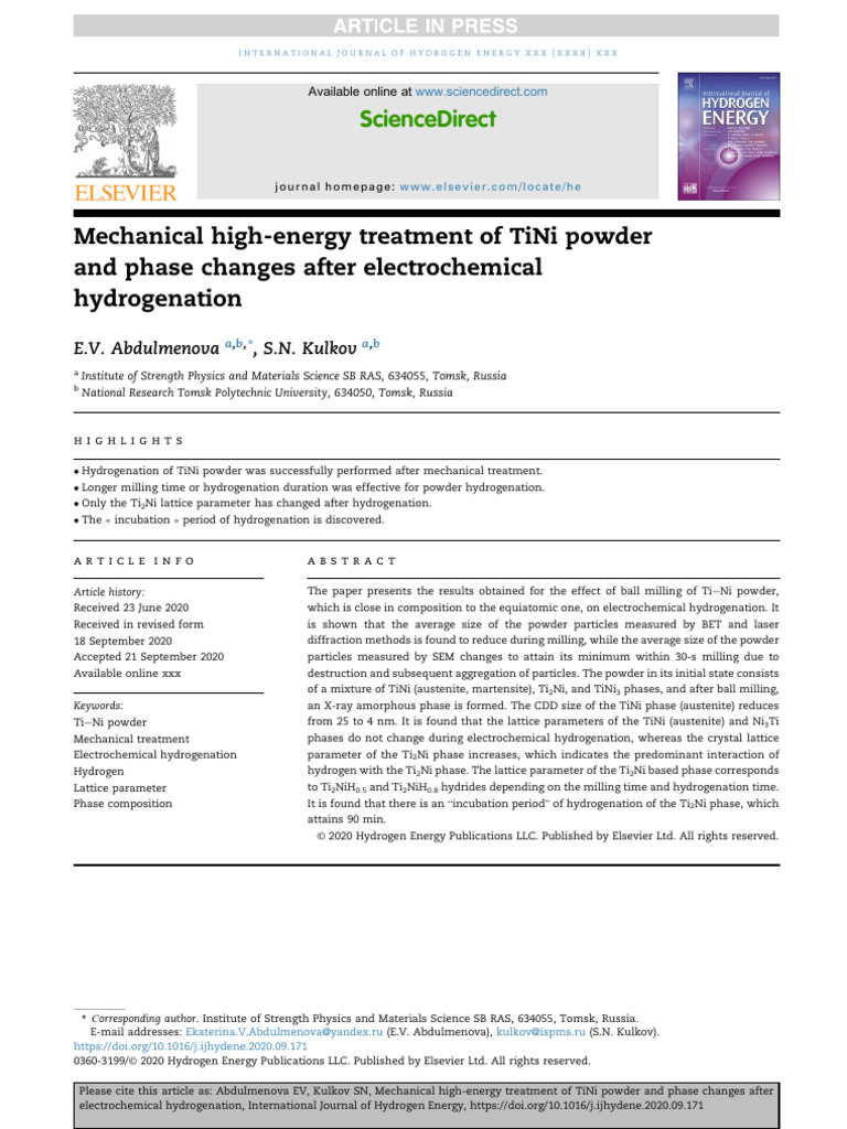 TiNi Powder Hydrogenation Study | PDF | Hydride | Hydrogen