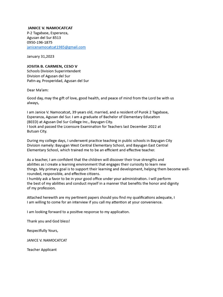 Janice Application Letter | PDF