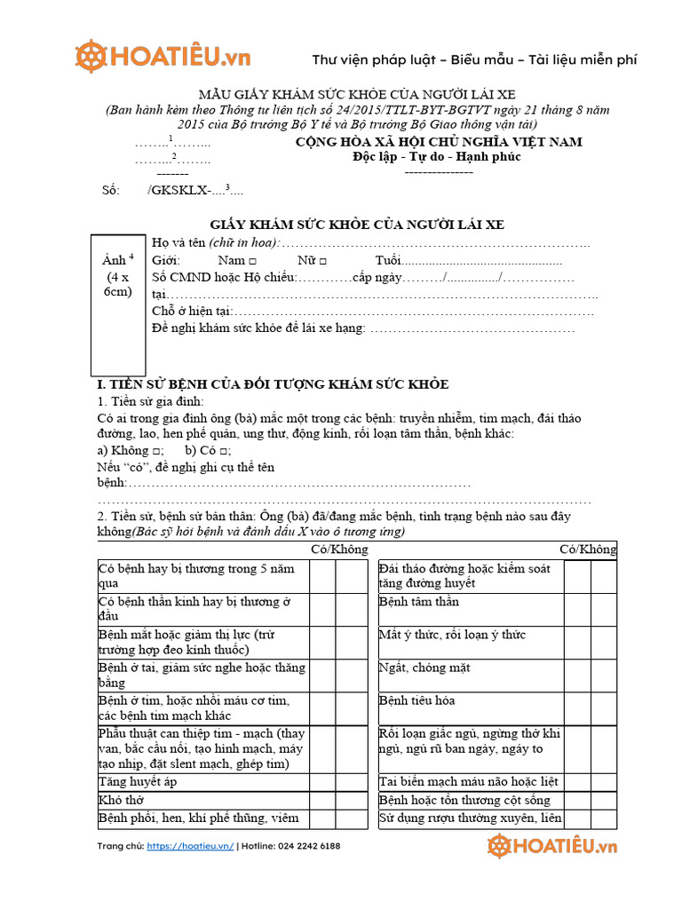 Mau-Giay-Kham-Suc-Khoe-Cua-Nguoi-Lai-Xe 3 | PDF