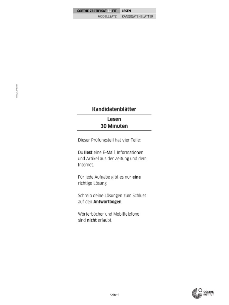 A2 Modellsatz Goethe 10 | PDF