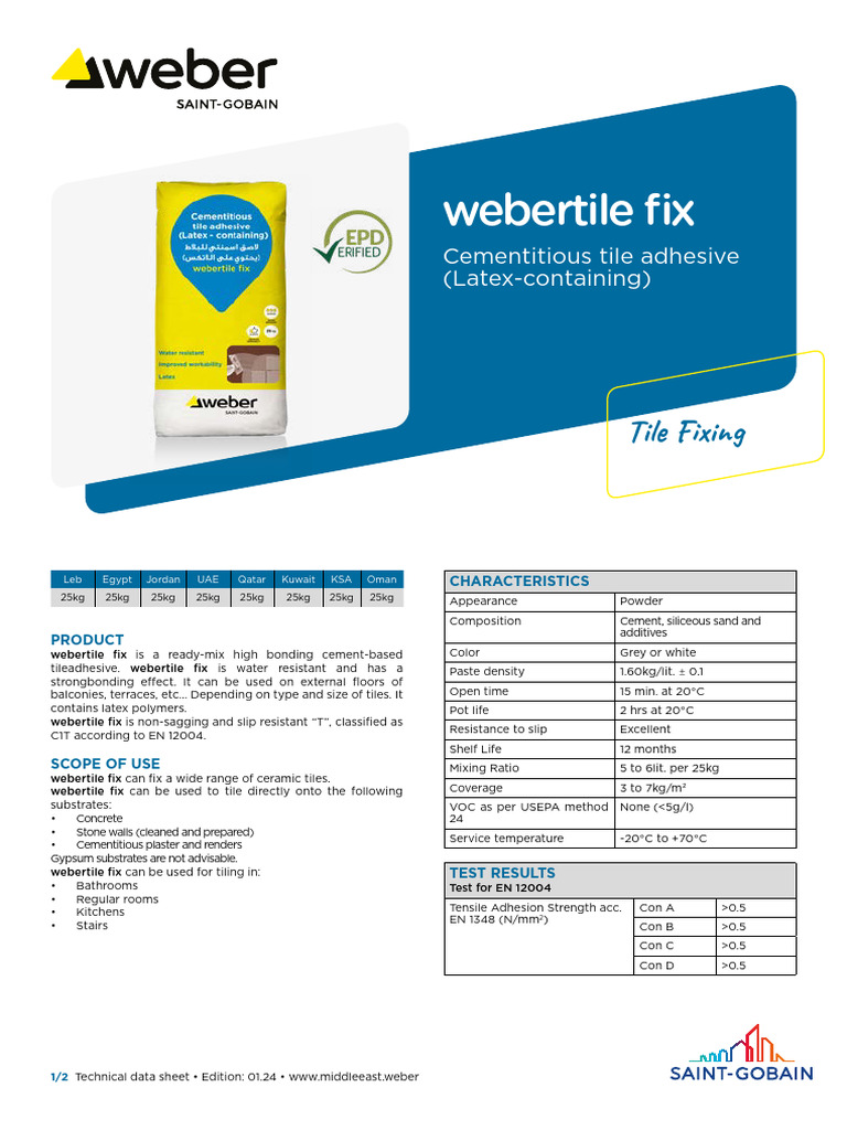 Webertile Fix: High Bonding Tile Adhesive | PDF | Tile | Water