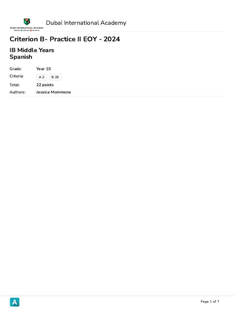 Criterion B - Practice II EOY - 2024 (GFWVRY) | PDF