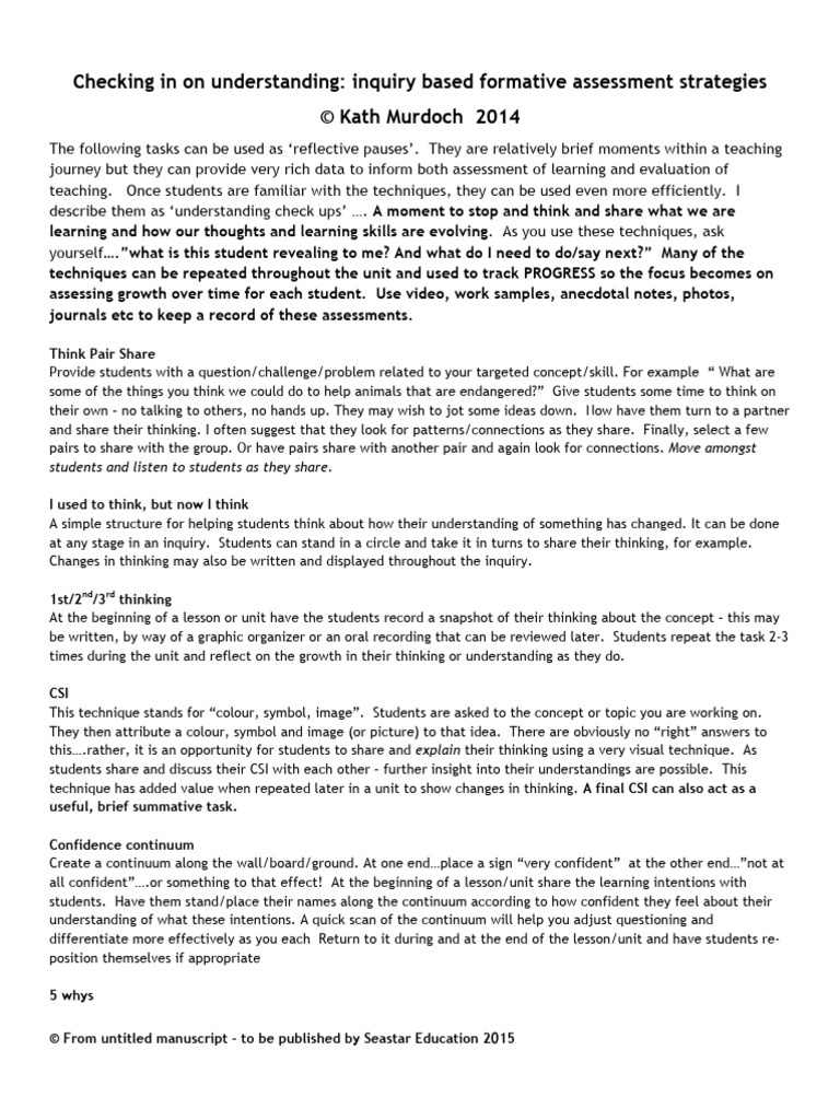 Inquiry-Based Formative Assessment Strategies | PDF | Thought | Concept