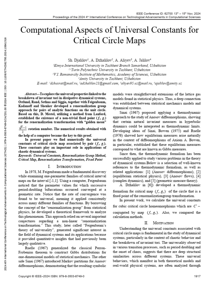 Computational Aspects of Universal Constants for Critical Circle (1) | PDF | Dynamical System ...