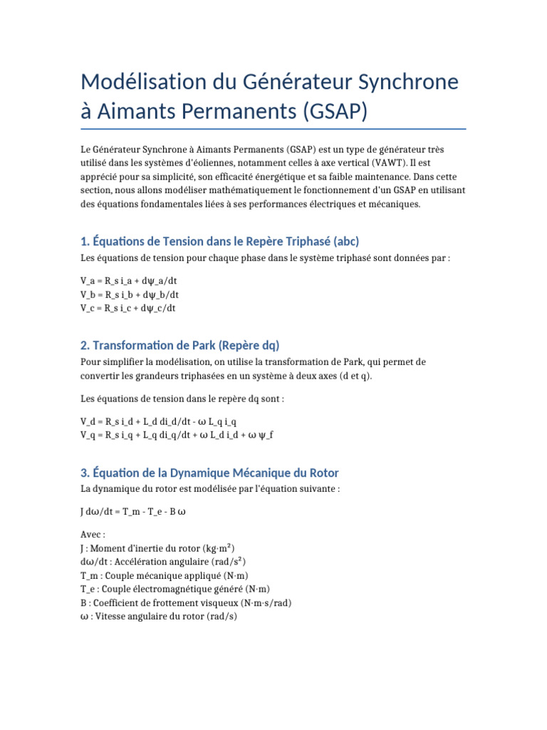 Modélisation du GSAP en Éoliennes | PDF