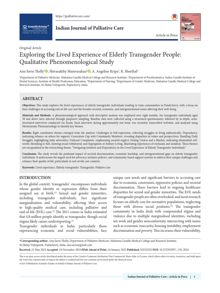 Elderly Transgender Experiences in India | PDF | Transgender | LGBTQIA+ ...