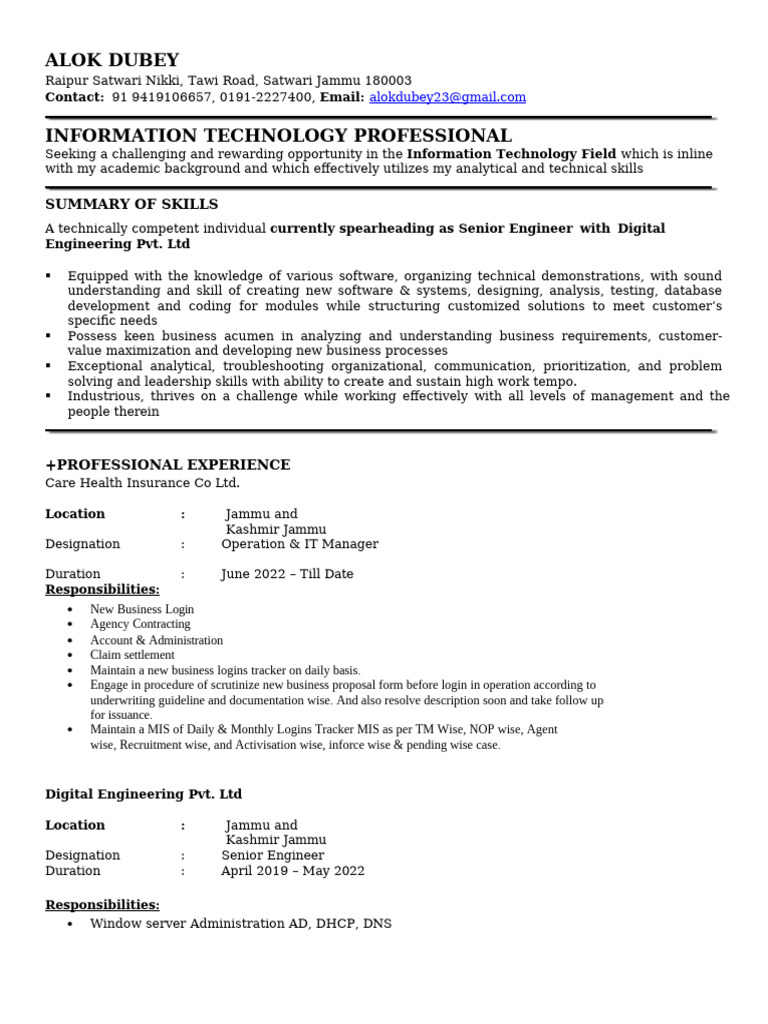 Alok CV | PDF | Computer Network | Domain Name System