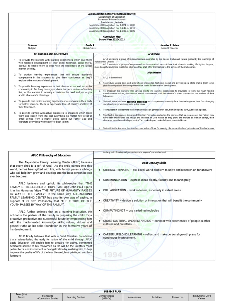 Science 9 1-4 Curriculum Map | PDF