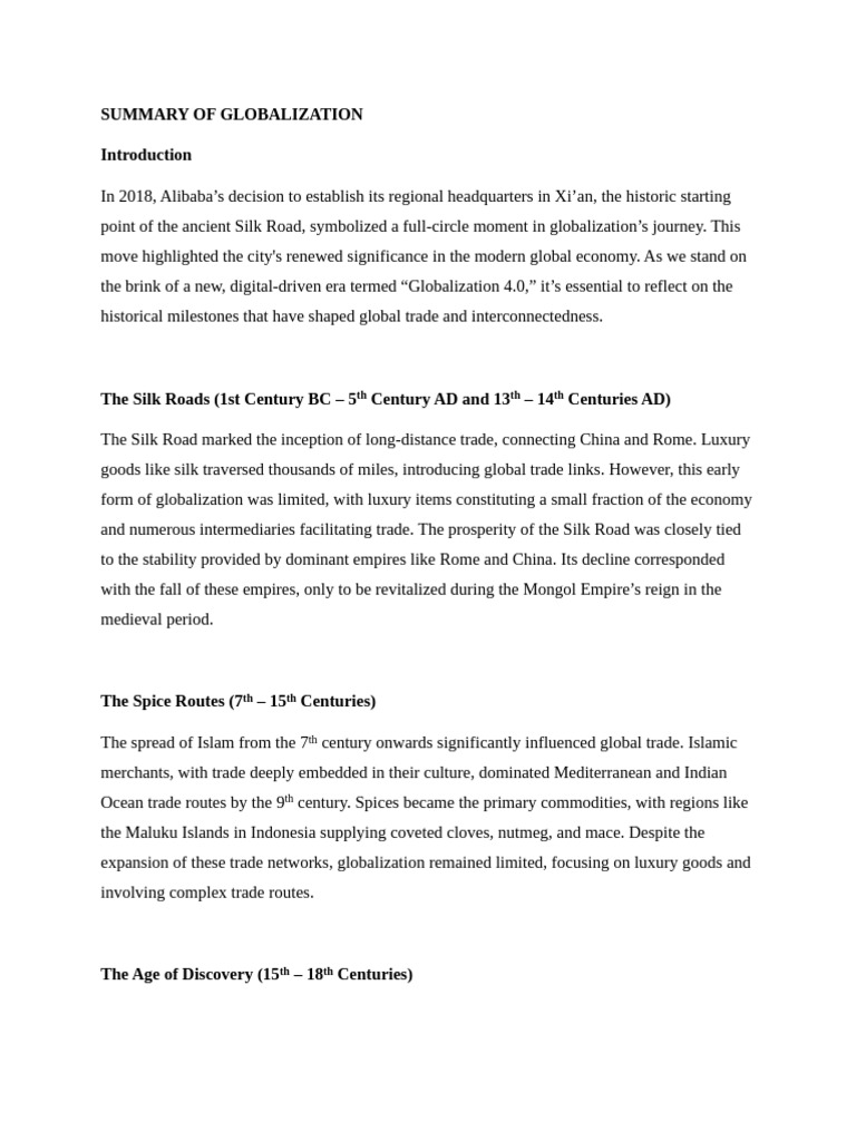 Summary of Globalization | PDF | Globalization | Trade