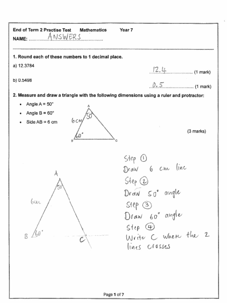 End of Term 2 Practice Test - Year 7 ANSWERS | PDF