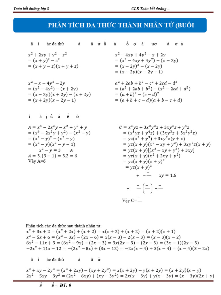 BC8C1.26102023-Hướng dẫn BTVN Phân tích đa thức thành nhân tử (B2) | PDF