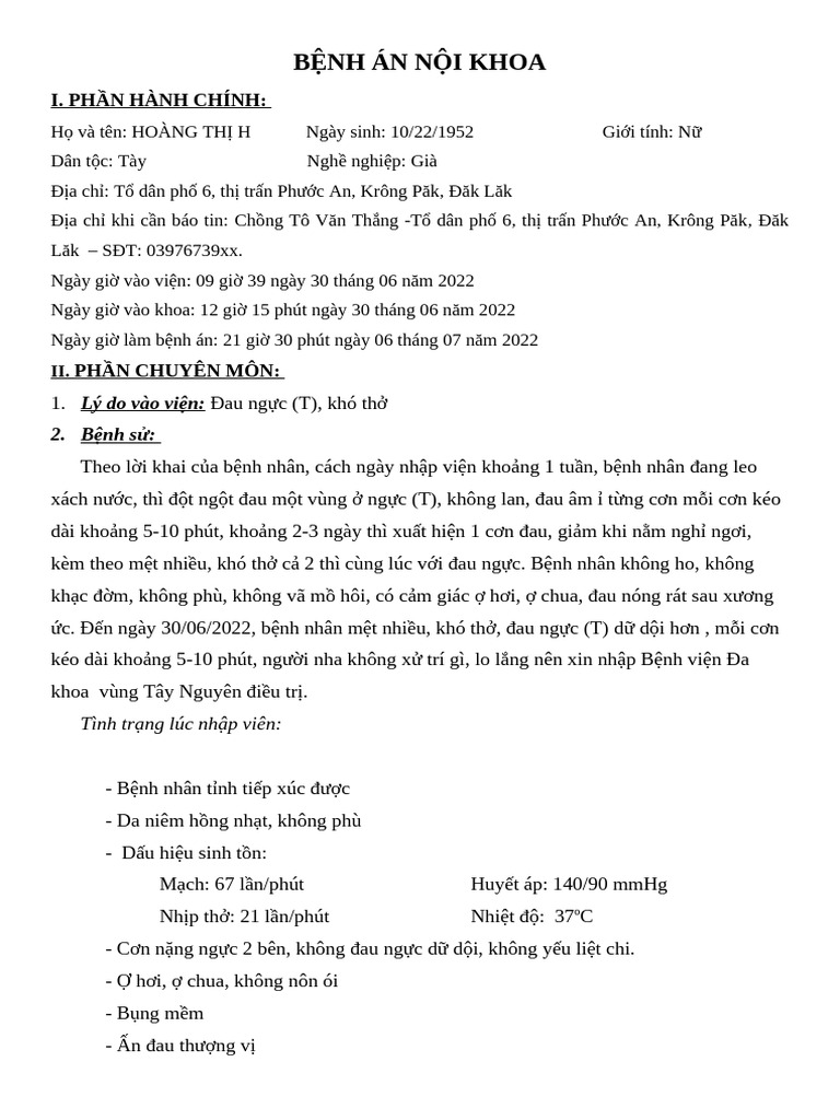 Bệnh Án Nội Khoa HC | PDF