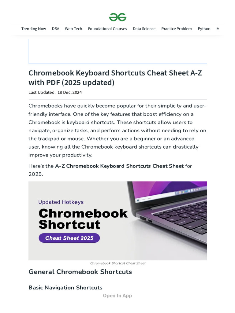 Chromebook Keyboard Shortcuts Cheat Sheet A-Z With PDF (2025 Updated ...