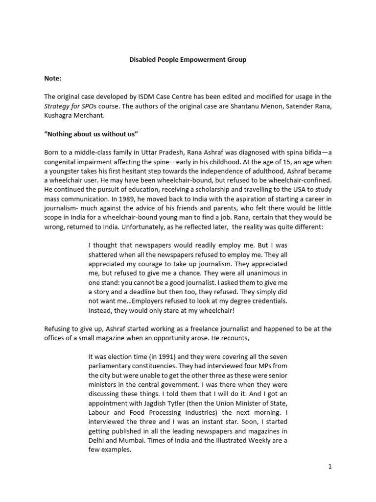 Strategy For SPOs Caselets - DPEG | PDF | Disability | Accessibility