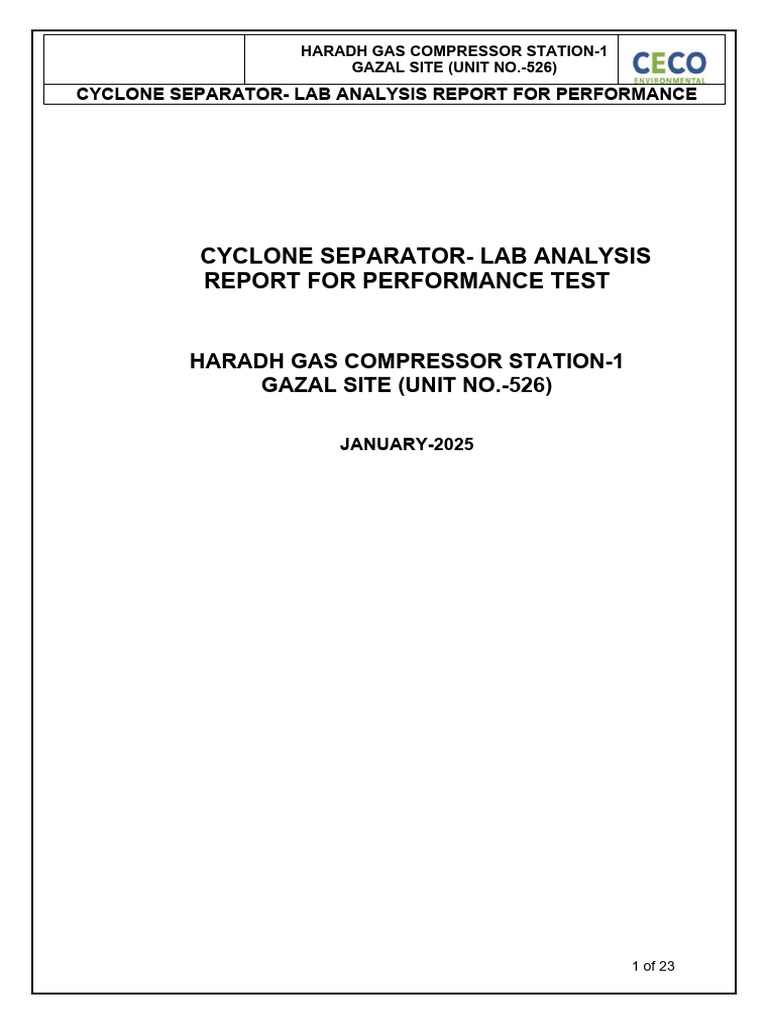 Cyclone Separator- Lab Analysis Report for Performance_21.01.25 | PDF ...