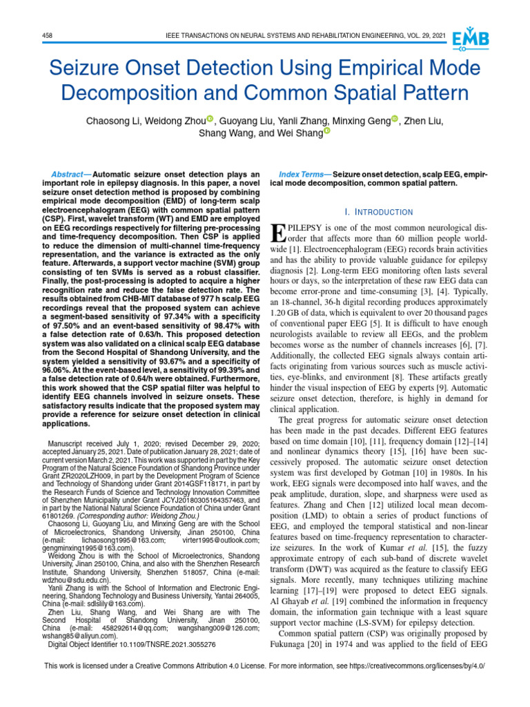 Seizure Onset Detection Using Empirical Mode Decomposition and Common Spatial Pattern | PDF ...
