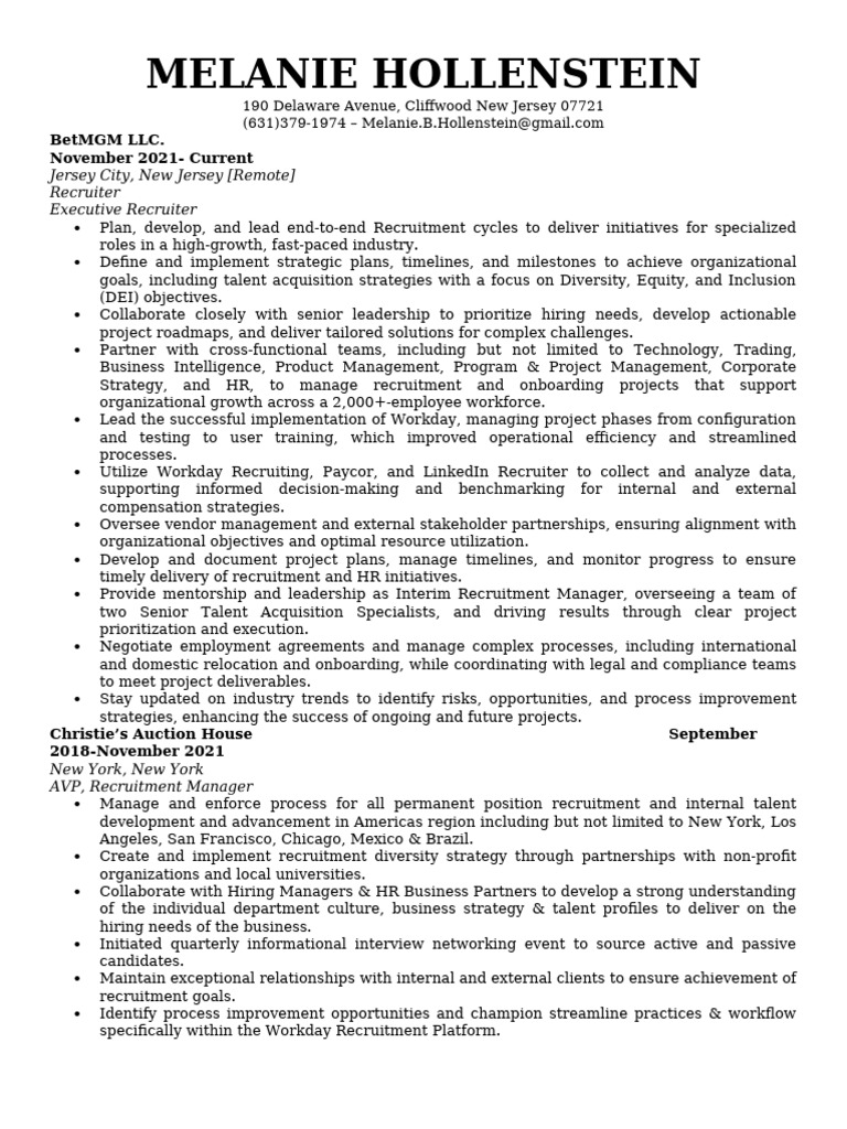 Melanie Hollenstein - Resume 4.2024 v2 | PDF | Recruitment | Business